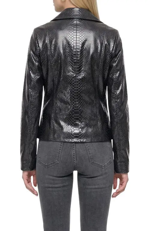 Gorski Genuine Metis Suede Python Printed Moto Zip Jacket