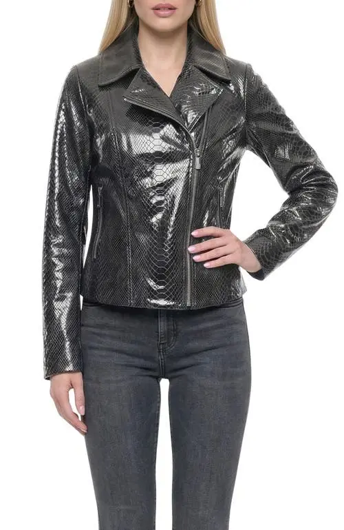 Gorski Genuine Metis Suede Python Printed Moto Zip Jacket