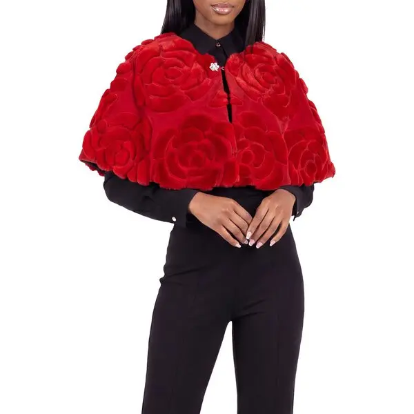 Gorski Floral Embroidered Shearling Stole - Red/black