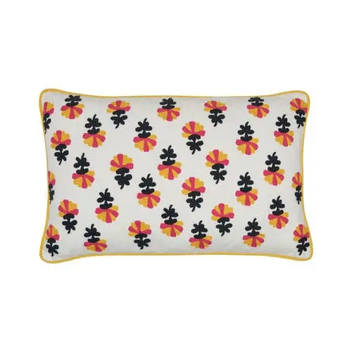 CAROL & FRANK Addy Boho Floral White Multicolor Cotton Decor Accent Throw Pillow - Blue