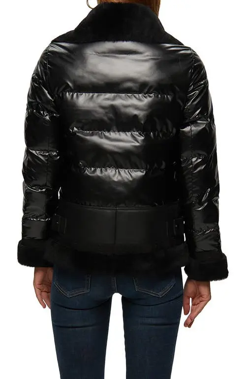 Gorski Quilted Jacket With Genuine Shearling Trim - Black/black