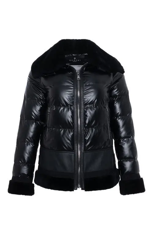 Gorski Quilted Jacket With Genuine Shearling Trim - Black/black