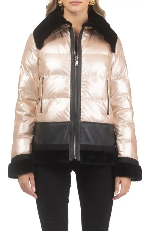 Gorski Quilted Jacket With Genuine Shearling Trim - Rose Gold/black