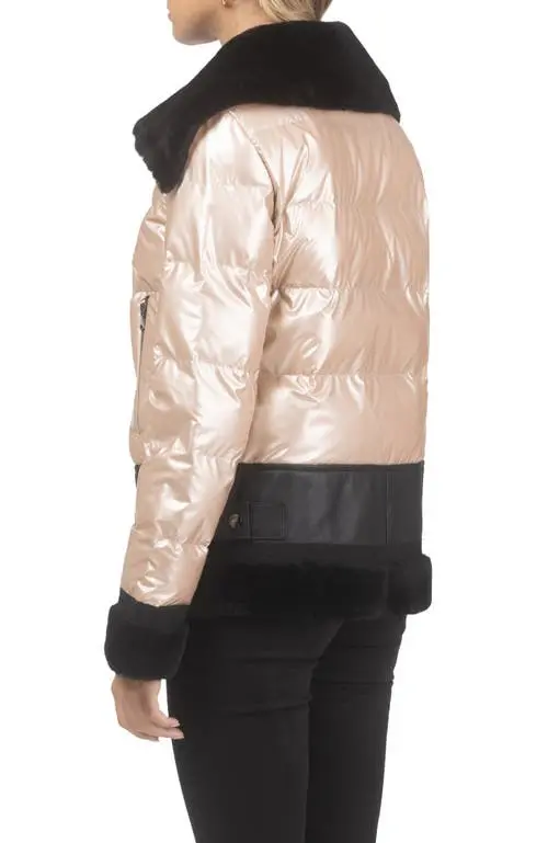 Gorski Quilted Jacket With Genuine Shearling Trim - Rose Gold/black