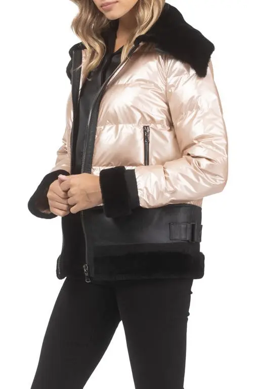 Gorski Quilted Jacket With Genuine Shearling Trim - Rose Gold/black