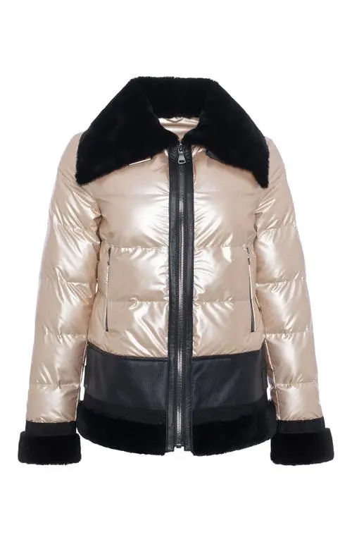 Gorski Quilted Jacket With Genuine Shearling Trim - Rose Gold/black