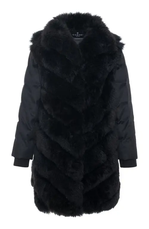 Gorski Shearling Diagonal Stroller With Cashmere Back And Sleeves - Black/black
