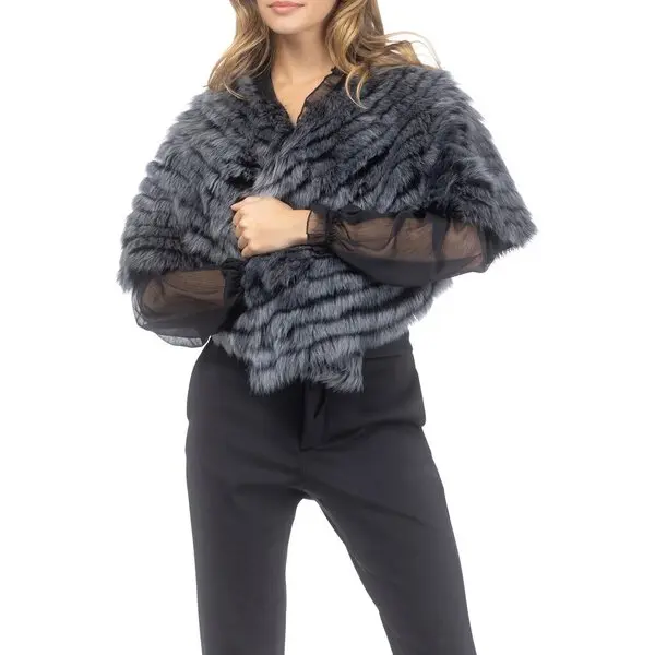 Gorski Genuine Shearling Layered Capelet - Black Brisa