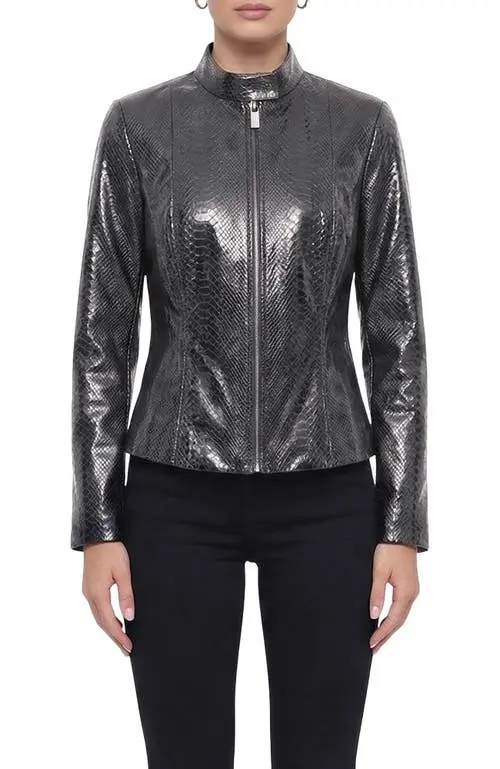 Gorski Genuine Metis Suede Pythn Printed Zip Jacket - Anthracite