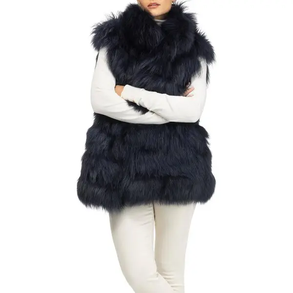 Gorski Genuine Shearling Vest - Navy