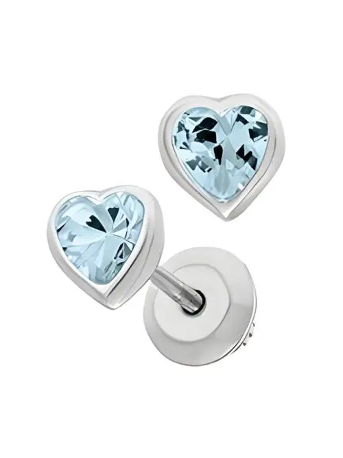 MIA BELLE GIRLS Heart March Birthstone Earrings - Metallic Silver
