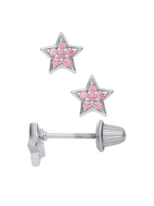 MIA BELLE GIRLS Sparkly Star Sterling Silver Stud Earrings - Metallic Silver