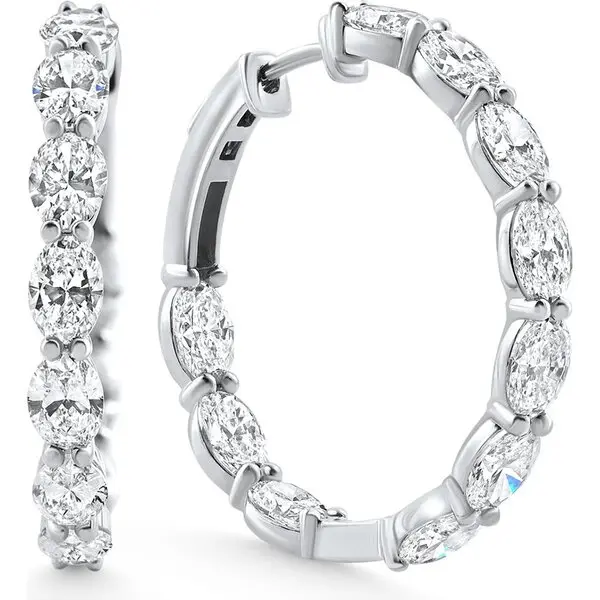BLISS DIAMOND 6ct Oval Lab Grown Diamond Hoop Earrings - 14k White Gold