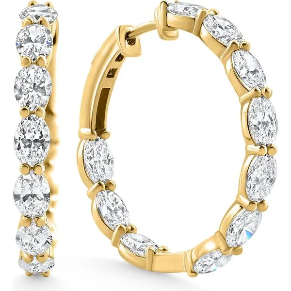 BLISS DIAMOND 6ct Oval Lab Grown Diamond Hoop Earrings - 14k Yellow Gold