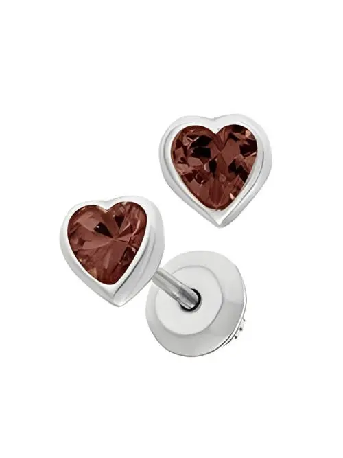 MIA BELLE GIRLS Heart January Birthstone Stud Earrings - Metallic Silver