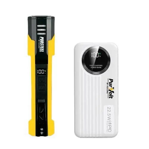PURSONIC Emergency Prep Bundle With Flashlight And Power Bank - White