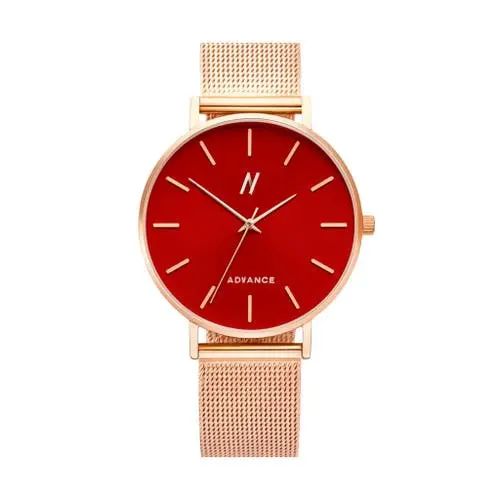 NCMPRBL Advance Xo 36mm Quartz Watch - Brilliant Rose Gold/rich Red