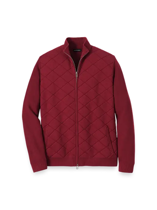 PAUL FREDRICK Cotton Full Zip Mock Neck Sweater Jacket - Burgundy