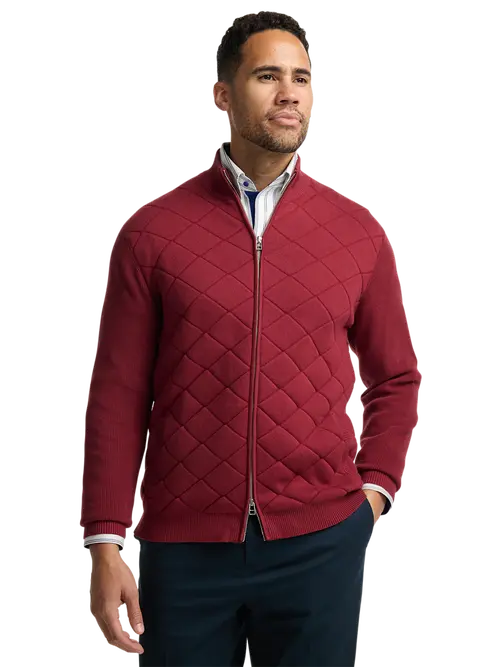 PAUL FREDRICK Cotton Full Zip Mock Neck Sweater Jacket - Burgundy