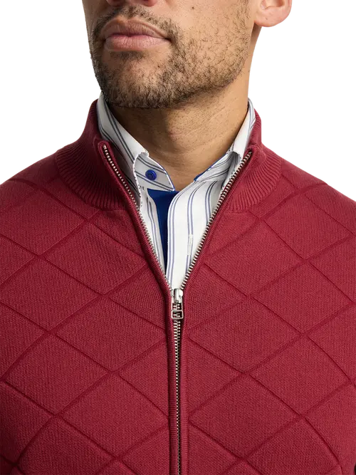 PAUL FREDRICK Cotton Full Zip Mock Neck Sweater Jacket - Burgundy