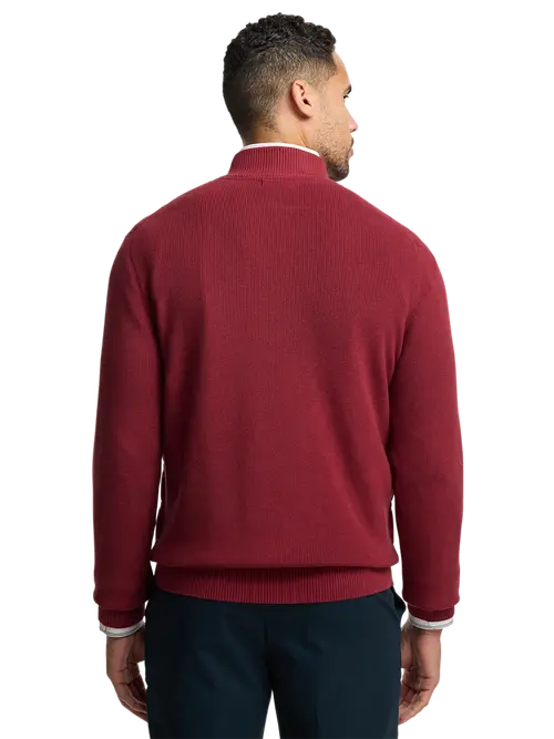 PAUL FREDRICK Cotton Full Zip Mock Neck Sweater Jacket - Burgundy