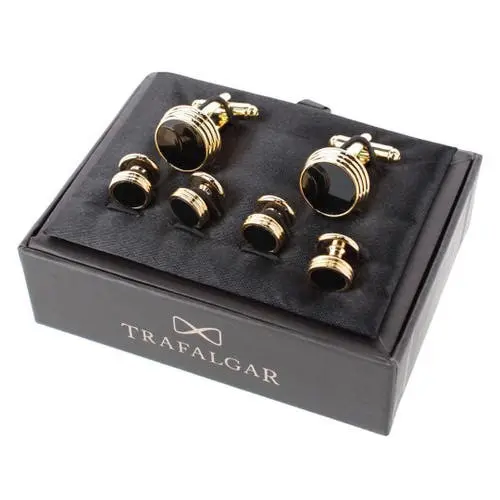 Trafalgar Xaviar Ring Detailed Circular Cufflink Stud Set