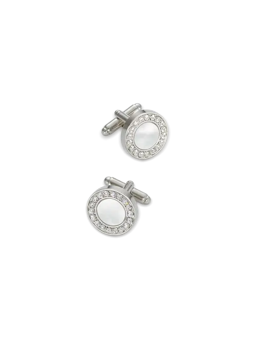 PAUL FREDRICK Mother Of Pearl & Crystal Cufflinks - Silver