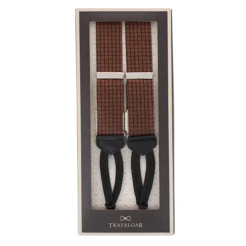 Trafalgar Bradford Neat Square Silk Formal End Suspenders - Brown