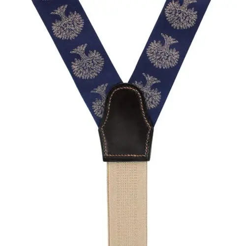 Trafalgar Heritage Oak Tree Novelty Silk Button End Suspenders - Navy Blue