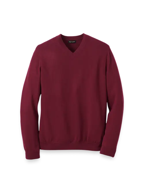 PAUL FREDRICK Washable Merino Wool V-neck Sweater - Burgundy