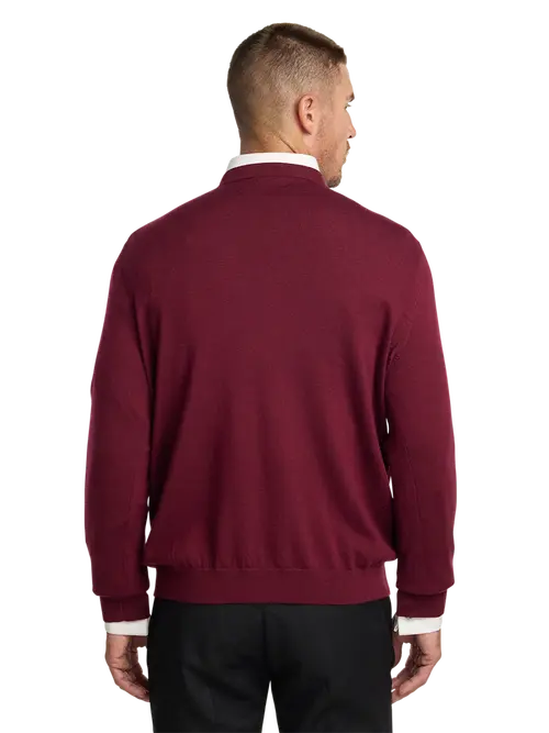 PAUL FREDRICK Washable Merino Wool V-neck Sweater - Burgundy