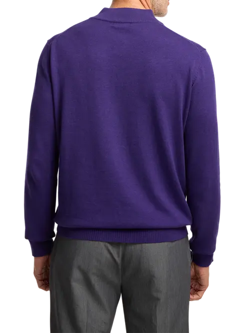PAUL FREDRICK Supima Cotton Four-button Mock Neck Sweater - Plum