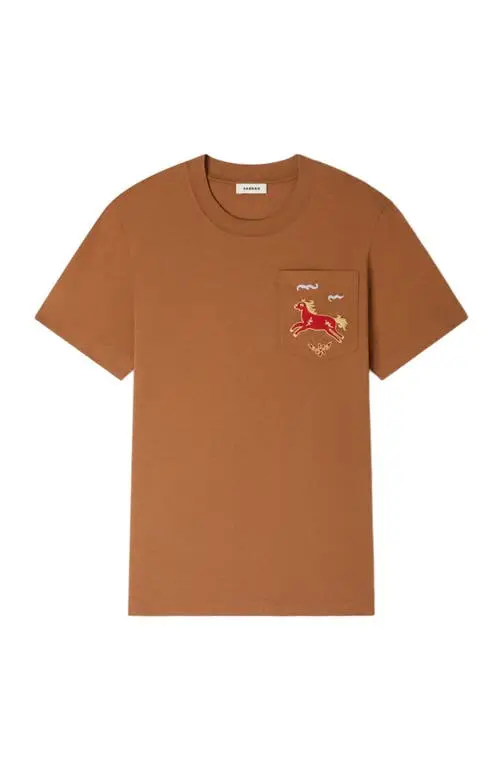 Sandro Embroidered Horse Cotton T-shirt - Beige