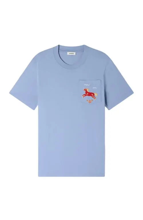 Sandro Embroidered Horse Cotton T-shirt - Sky Blue