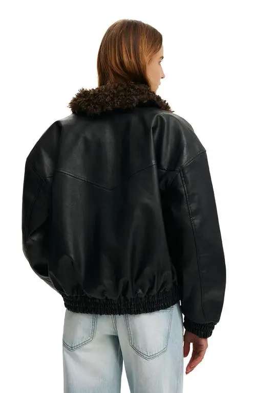 COTTON ON Faux Leather Darcy Bomber - Black