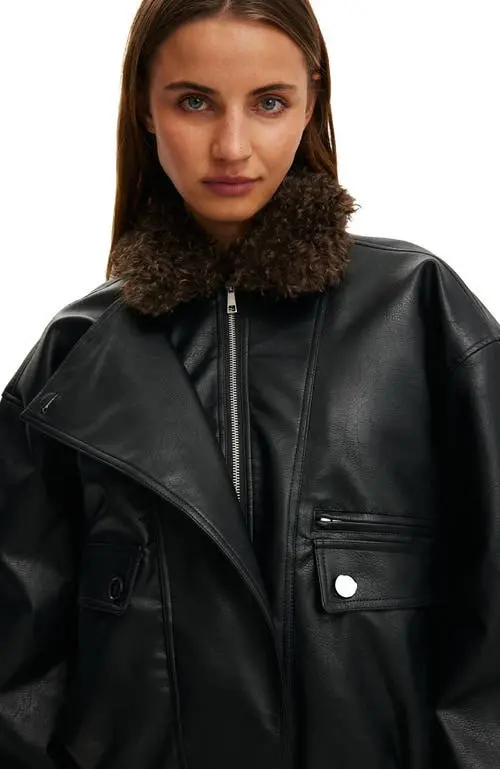 COTTON ON Faux Leather Darcy Bomber - Black