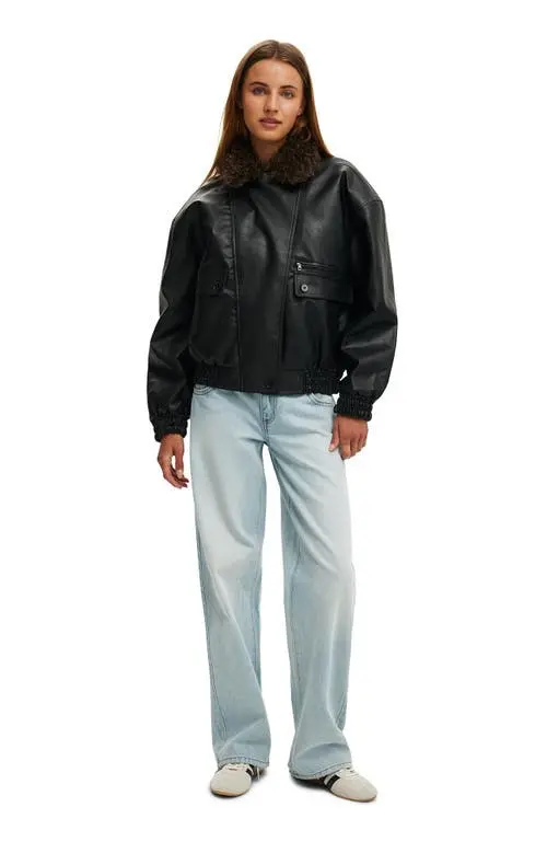 COTTON ON Faux Leather Darcy Bomber - Black