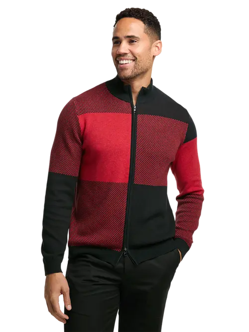 PAUL FREDRICK Cotton Full Zip Mock Neck Sweater