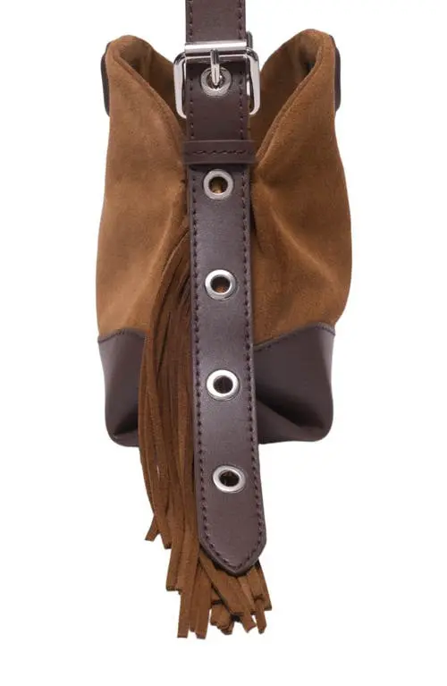 Maje Miss M Mini Bag In Leather And Suede - Camel/brown