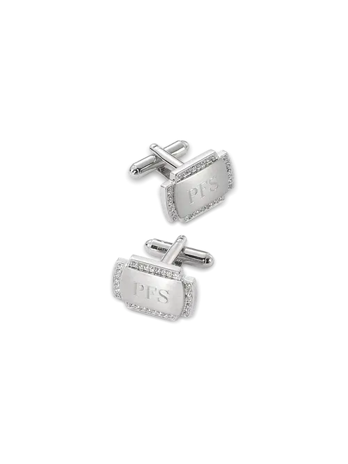 PAUL FREDRICK Crystal Border Engravable Cufflinks - Silver
