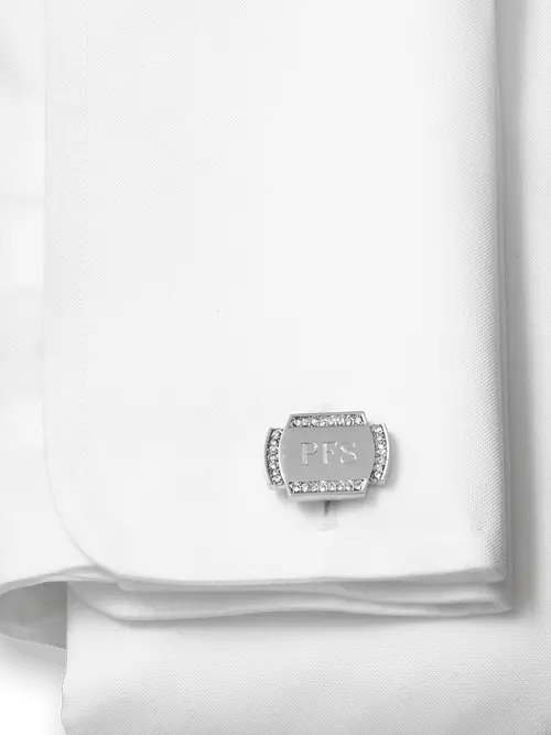 PAUL FREDRICK Crystal Border Engravable Cufflinks
