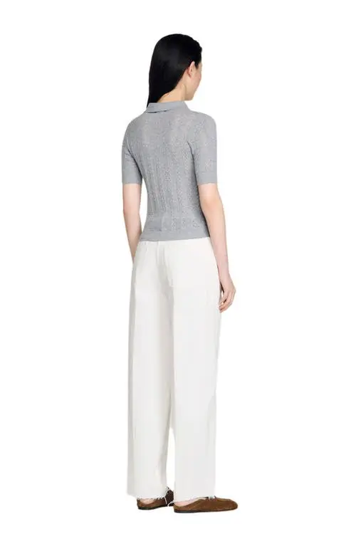 Sandro Pointelle Polo-neck Wool Sweater - Grey