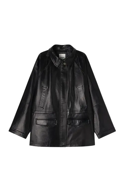 Sandro Loose-fit Lambskin Leather Jacket - Black