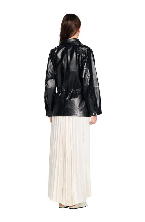Sandro Loose-fit Lambskin Leather Jacket