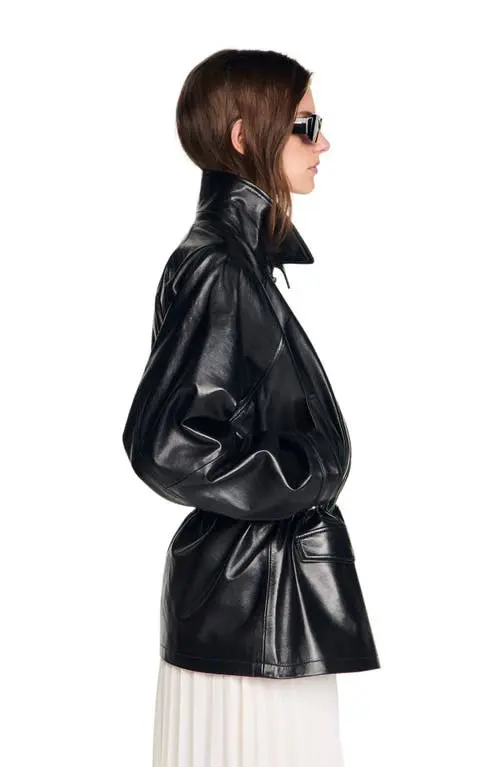 Sandro Loose-fit Lambskin Leather Jacket