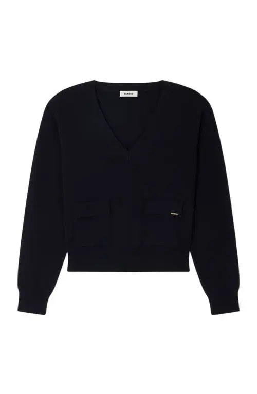 Sandro V-neck Wool Jumper - Navy Blue