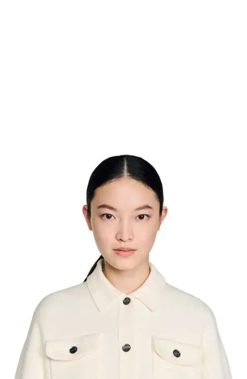 Sandro Bouclé Cardigan With Denim Details - Ecru