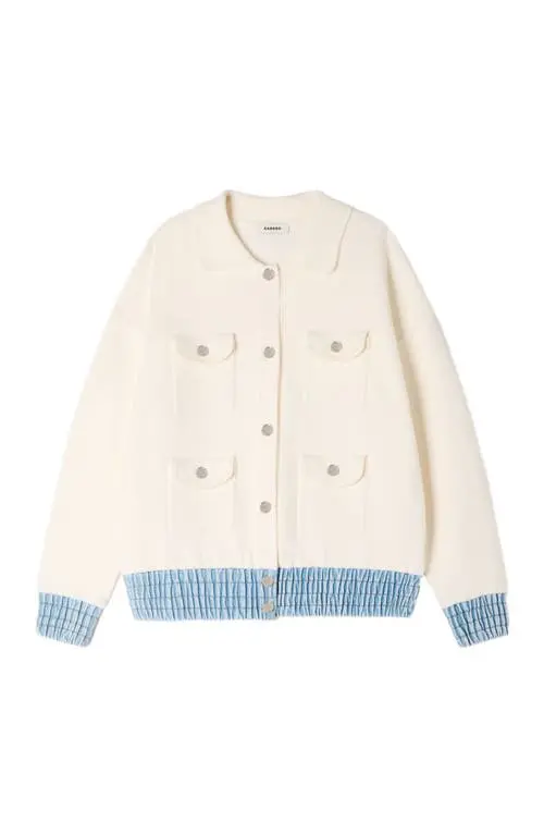 Sandro Bouclé Cardigan With Denim Details - Ecru