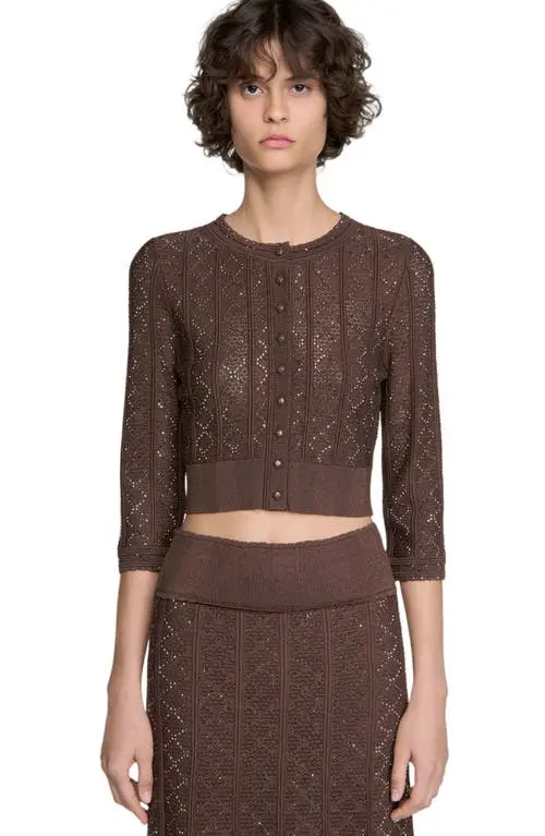 Sandro Cropped Knit Cardigan - Brown