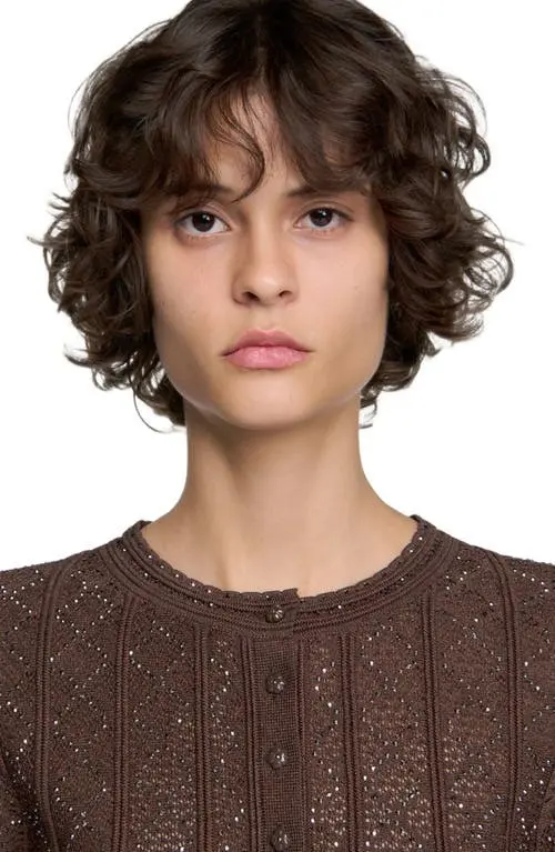 Sandro Cropped Knit Cardigan - Brown
